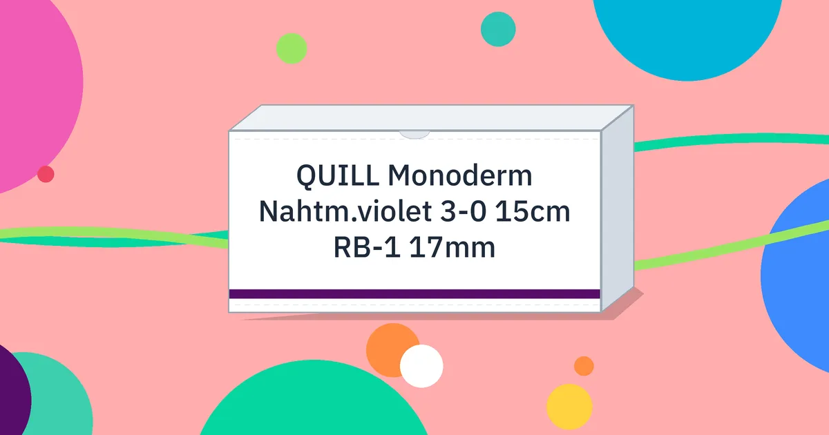 Symbolbild: Packung mit der Aufschrift QUILL Monoderm Nahtm.violet 3-0 15cm RB-1 17mm (PZN 17988412) – Verfügbarkeit und Bezug in Apotheken in Frankfurt am Main