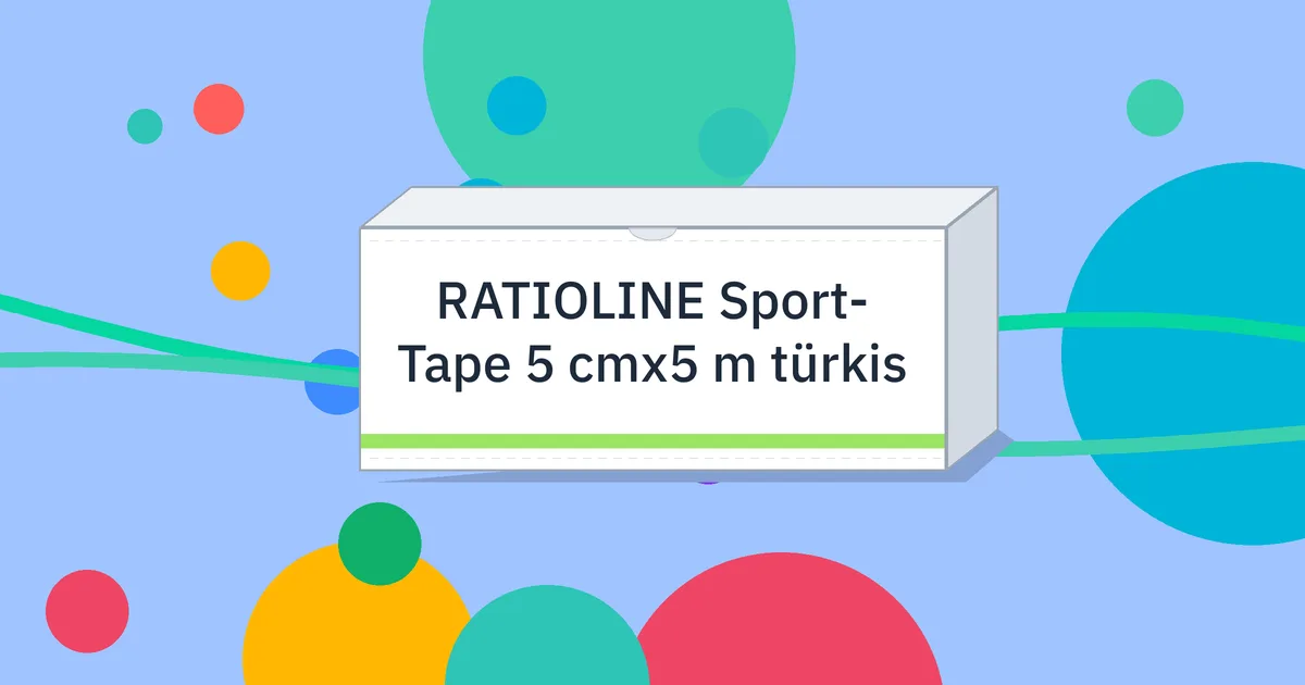 Symbolbild: Packung mit der Aufschrift RATIOLINE Sport-Tape 5 cmx5 m türkis (PZN 14341443) – Verfügbarkeit und Bezug in Apotheken in Frankfurt am Main