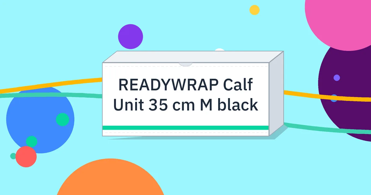 Symbolbild: Packung mit der Aufschrift READYWRAP Calf Unit 35 cm M black (PZN 16566554) – Verfügbarkeit und Bezug in Apotheken in Frankfurt am Main