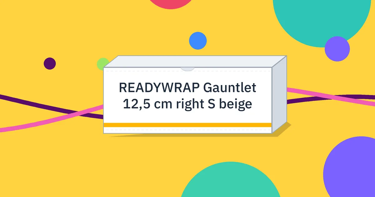 Symbolbild: Packung mit der Aufschrift READYWRAP Gauntlet 12,5 cm right S beige (PZN 16567134) – Verfügbarkeit und Bezug in Apotheken in Frankfurt am Main