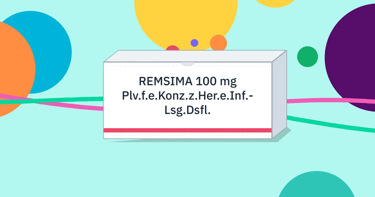 Symbolbild: Packung mit der Aufschrift REMSIMA 100 mg Plv.f.e.Konz.z.Her.e.Inf.-Lsg.Dsfl. (PZN 11174252) – Verfügbarkeit und Bezug in Apotheken in Frankfurt am Main
