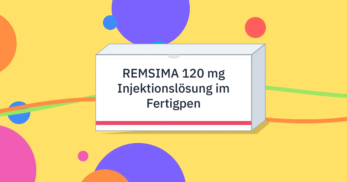Symbolbild: Packung mit der Aufschrift REMSIMA 120 mg Injektionslösung im Fertigpen (PZN 19460997) – Verfügbarkeit und Bezug in Apotheken in Frankfurt am Main