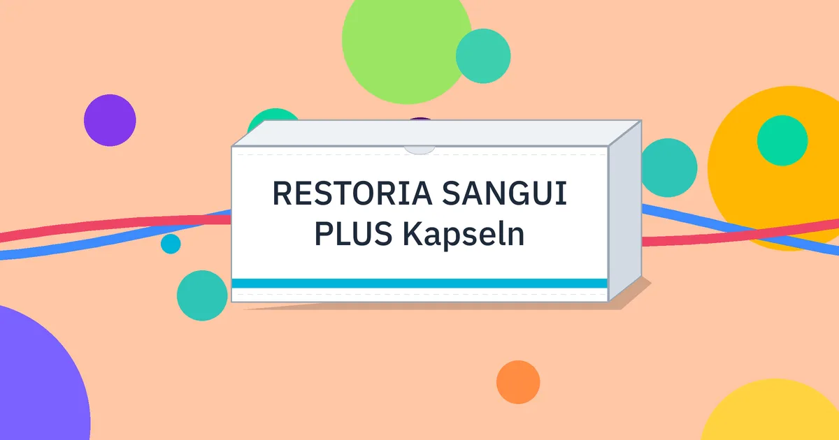 Symbolbild: Packung mit der Aufschrift RESTORIA SANGUI PLUS Kapseln (PZN 18248628) – Verfügbarkeit und Bezug in Apotheken in Frankfurt am Main