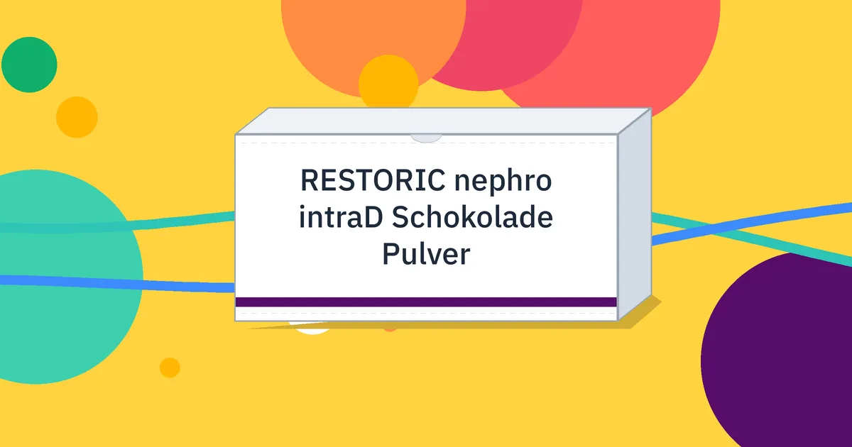 Symbolbild: Packung mit der Aufschrift RESTORIC nephro intraD Schokolade Pulver (PZN 18354135) – Verfügbarkeit und Bezug in Apotheken in Frankfurt am Main