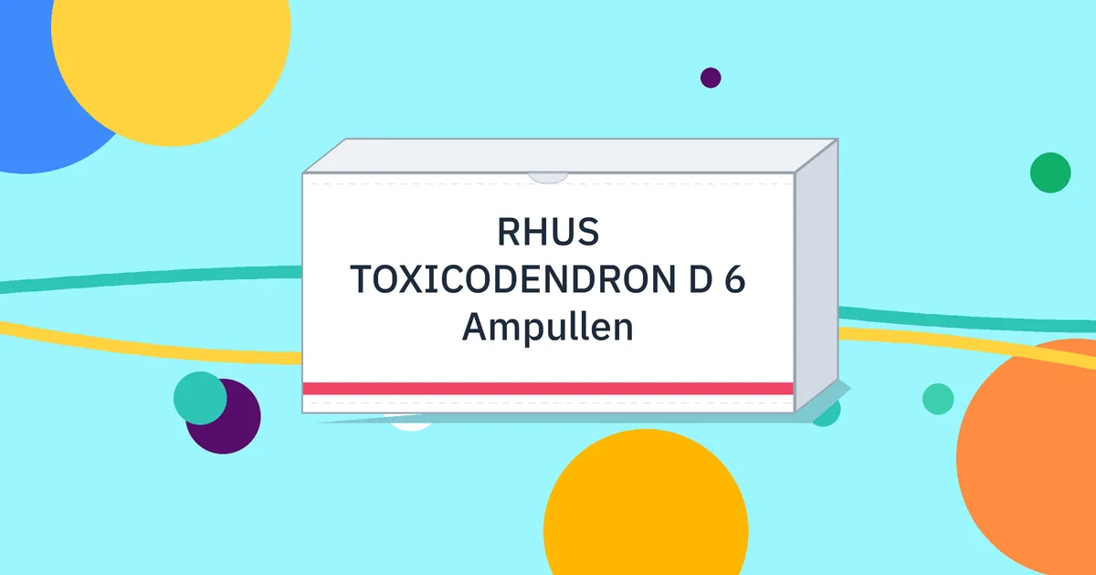 Symbolbild: Packung mit der Aufschrift RHUS TOXICODENDRON D 6 Ampullen (PZN 01625877) – Verfügbarkeit und Bezug in Apotheken in Frankfurt am Main