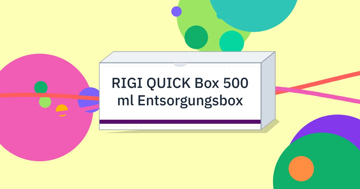 Symbolbild: Packung mit der Aufschrift RIGI QUICK Box 500 ml Entsorgungsbox (PZN 09288089) – Verfügbarkeit und Bezug in Apotheken in Frankfurt am Main