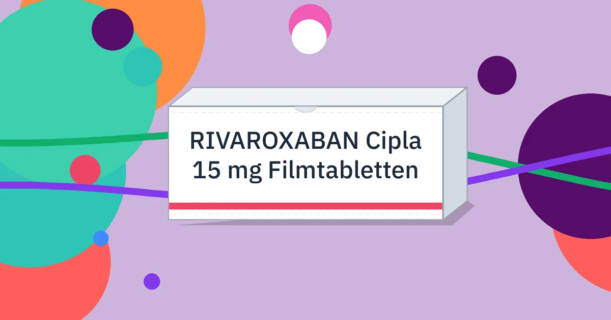 Symbolbild: Packung mit der Aufschrift RIVAROXABAN Cipla 15 mg Filmtabletten (PZN 20019941) – Verfügbarkeit und Bezug in Apotheken in Frankfurt am Main