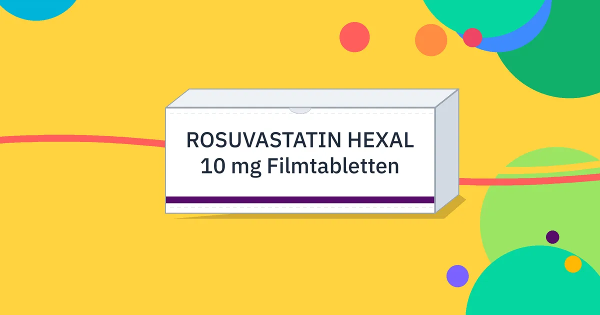 Symbolbild: Packung mit der Aufschrift ROSUVASTATIN HEXAL 10 mg Filmtabletten (PZN 17411457) – Verfügbarkeit und Bezug in Apotheken in Frankfurt am Main
