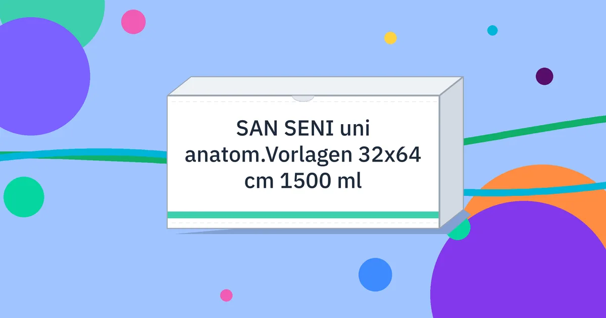 Symbolbild: Packung mit der Aufschrift SAN SENI uni anatom.Vorlagen 32x64 cm 1500 ml (PZN 12393677) – Verfügbarkeit und Bezug in Apotheken in Frankfurt am Main
