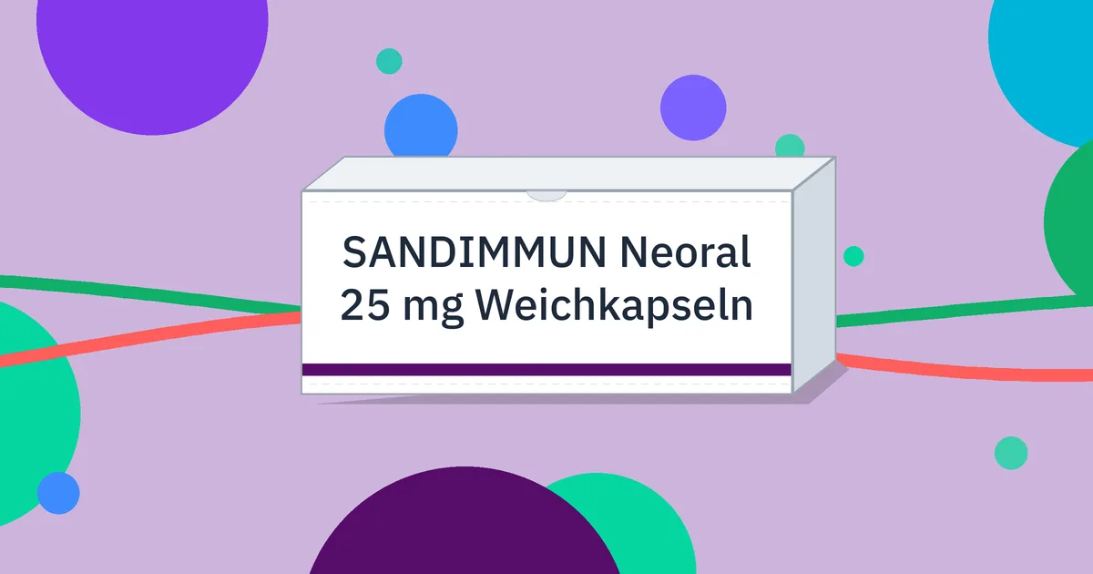 Symbolbild: Packung mit der Aufschrift SANDIMMUN Neoral 25 mg Weichkapseln (PZN 00424668) – Verfügbarkeit und Bezug in Apotheken in Frankfurt am Main