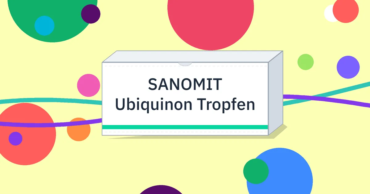 Symbolbild: Packung mit der Aufschrift SANOMIT Ubiquinon Tropfen (PZN 02370327) – Verfügbarkeit und Bezug in Apotheken in Frankfurt am Main