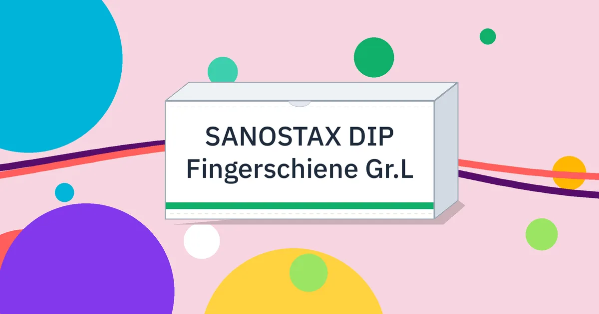 Symbolbild: Packung mit der Aufschrift SANOSTAX DIP Fingerschiene Gr.L (PZN 07145090) – Verfügbarkeit und Bezug in Apotheken in Frankfurt am Main