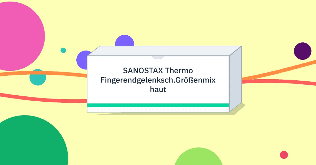 Symbolbild: Packung mit der Aufschrift SANOSTAX Thermo Fingerendgelenksch.Größenmix haut (PZN 13305669) – Verfügbarkeit und Bezug in Apotheken in Frankfurt am Main