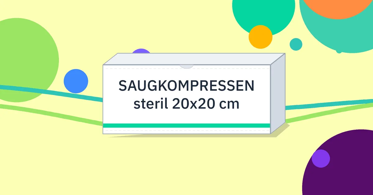 Symbolbild: Packung mit der Aufschrift SAUGKOMPRESSEN steril 20x20 cm (PZN 04531645) – Verfügbarkeit und Bezug in Apotheken in Frankfurt am Main