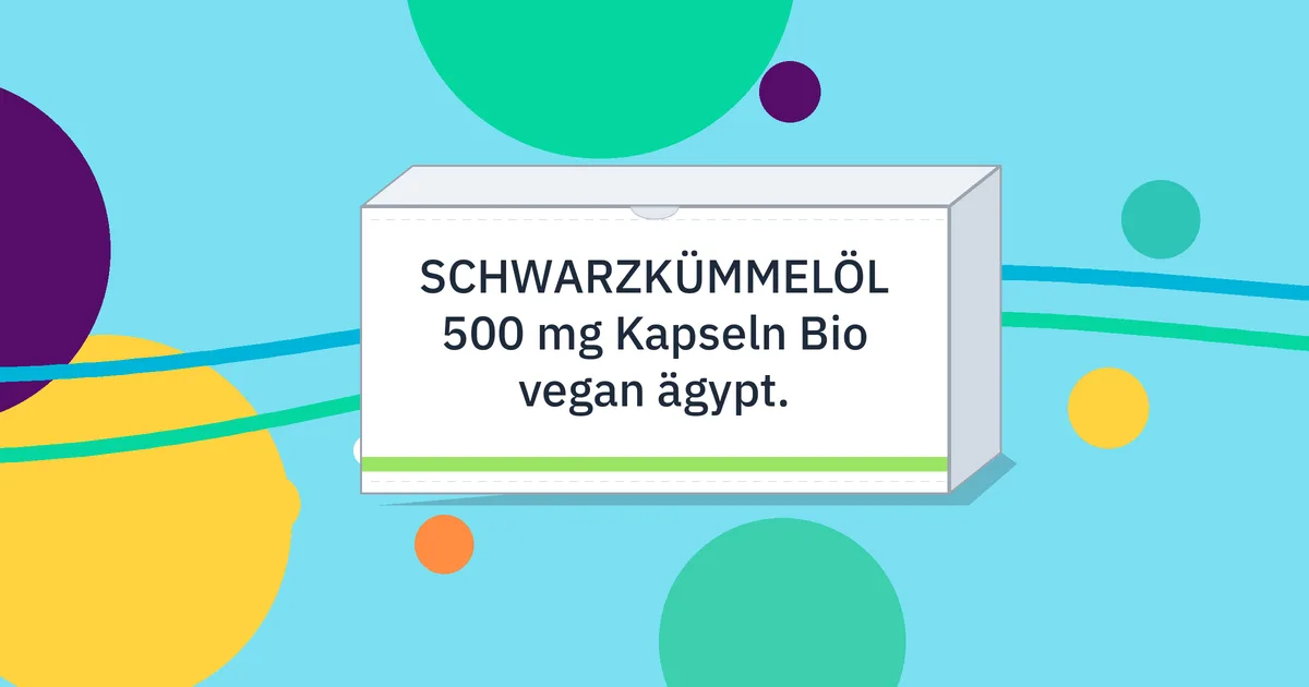 Symbolbild: Packung mit der Aufschrift SCHWARZKÜMMELÖL 500 mg Kapseln Bio vegan ägypt. (PZN 19638113) – Verfügbarkeit und Bezug in Apotheken in Frankfurt am Main