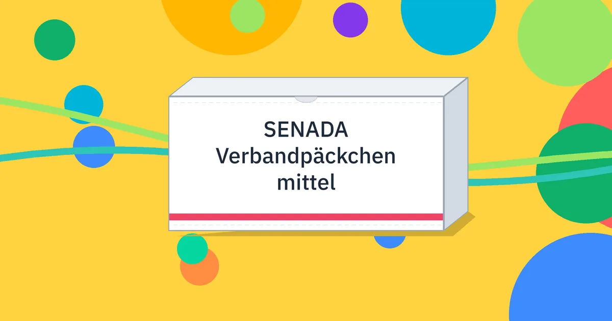 Symbolbild: Packung mit der Aufschrift SENADA Verbandpäckchen mittel (PZN 08421161) – Verfügbarkeit und Bezug in Apotheken in Frankfurt am Main