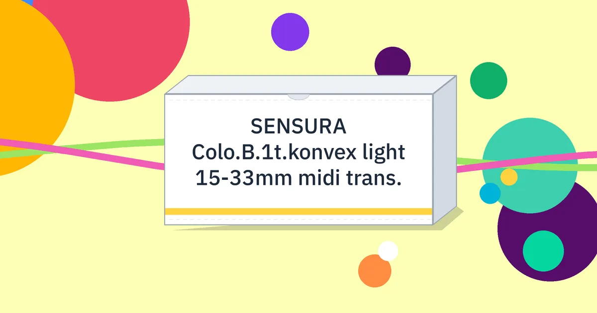 Symbolbild: Packung mit der Aufschrift SENSURA Colo.B.1t.konvex light 15-33mm midi trans. (PZN 00817385) – Verfügbarkeit und Bezug in Apotheken in Frankfurt am Main