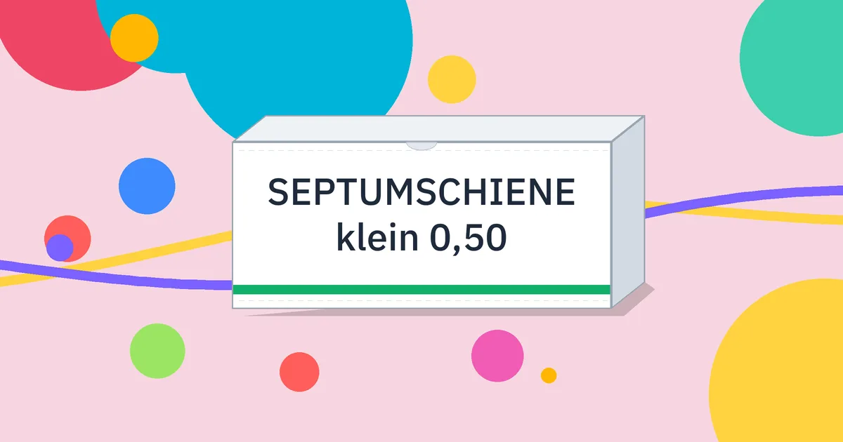 Symbolbild: Packung mit der Aufschrift SEPTUMSCHIENE klein 0,50 (PZN 09005878) – Verfügbarkeit und Bezug in Apotheken in Frankfurt am Main