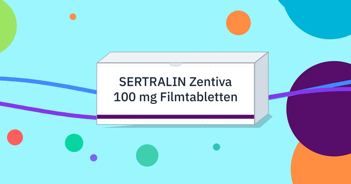 Symbolbild: Packung mit der Aufschrift SERTRALIN Zentiva 100 mg Filmtabletten (PZN 19834506) – Verfügbarkeit und Bezug in Apotheken in Frankfurt am Main