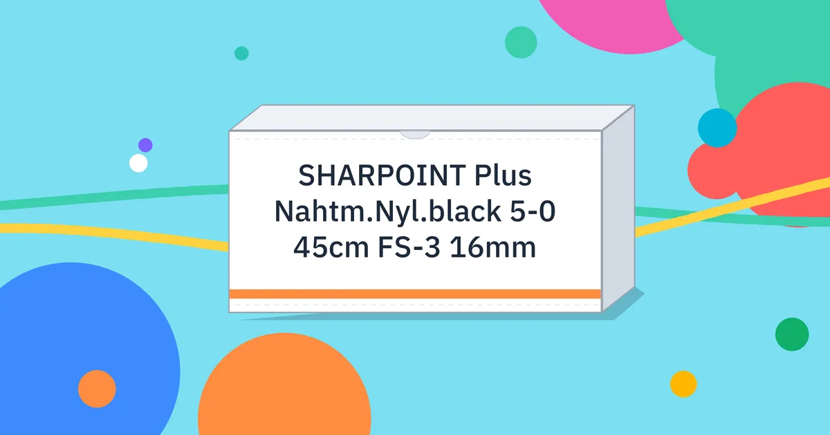 Symbolbild: Packung mit der Aufschrift SHARPOINT Plus Nahtm.Nyl.black 5-0 45cm FS-3 16mm (PZN 17984093) – Verfügbarkeit und Bezug in Apotheken in Frankfurt am Main
