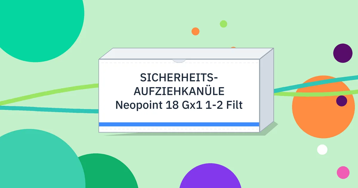Symbolbild: Packung mit der Aufschrift SICHERHEITS-AUFZIEHKANÜLE Neopoint 18 Gx1 1-2 Filt (PZN 16886856) – Verfügbarkeit und Bezug in Apotheken in Frankfurt am Main