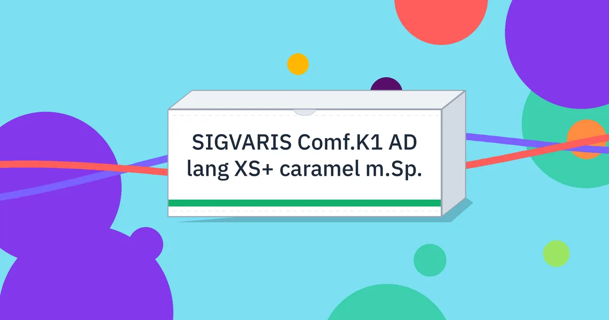Symbolbild: Packung mit der Aufschrift SIGVARIS Comf.K1 AD lang XS+ caramel m.Sp. (PZN 17041813) – Verfügbarkeit und Bezug in Apotheken in Frankfurt am Main