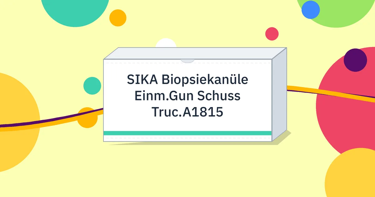 Symbolbild: Packung mit der Aufschrift SIKA Biopsiekanüle Einm.Gun Schuss Truc.A1815 (PZN 03853588) – Verfügbarkeit und Bezug in Apotheken in Frankfurt am Main