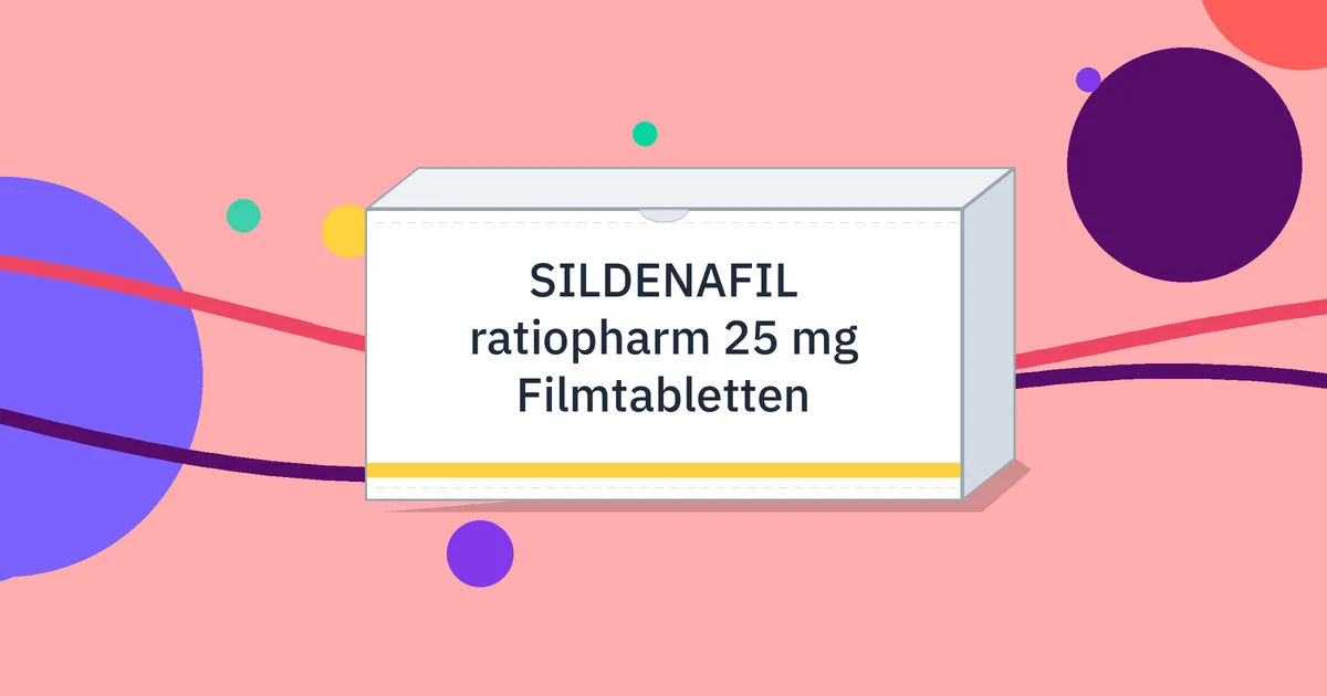 Symbolbild: Packung mit der Aufschrift SILDENAFIL ratiopharm 25 mg Filmtabletten (PZN 00142450) – Verfügbarkeit und Bezug in Apotheken in Frankfurt am Main