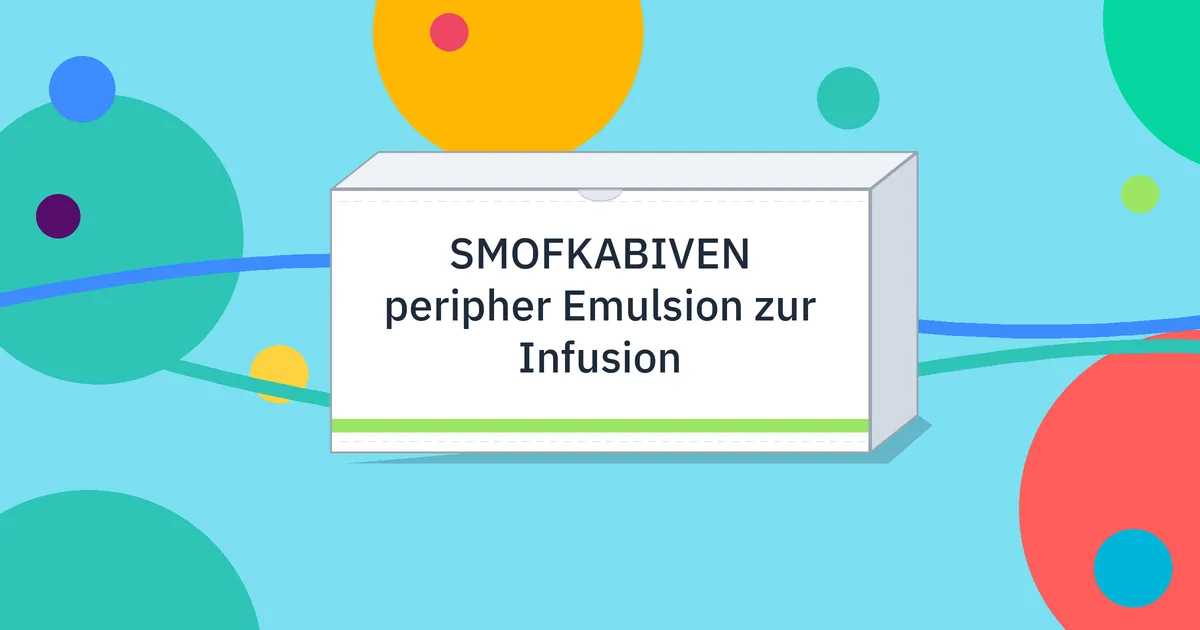 Symbolbild: Packung mit der Aufschrift SMOFKABIVEN peripher Emulsion zur Infusion (PZN 08806518) – Verfügbarkeit und Bezug in Apotheken in Frankfurt am Main
