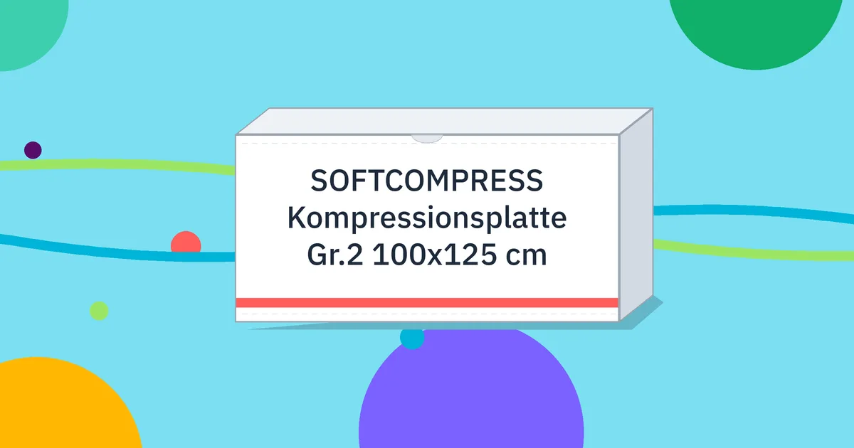 Symbolbild: Packung mit der Aufschrift SOFTCOMPRESS Kompressionsplatte Gr.2 100x125 cm (PZN 13506103) – Verfügbarkeit und Bezug in Apotheken in Frankfurt am Main