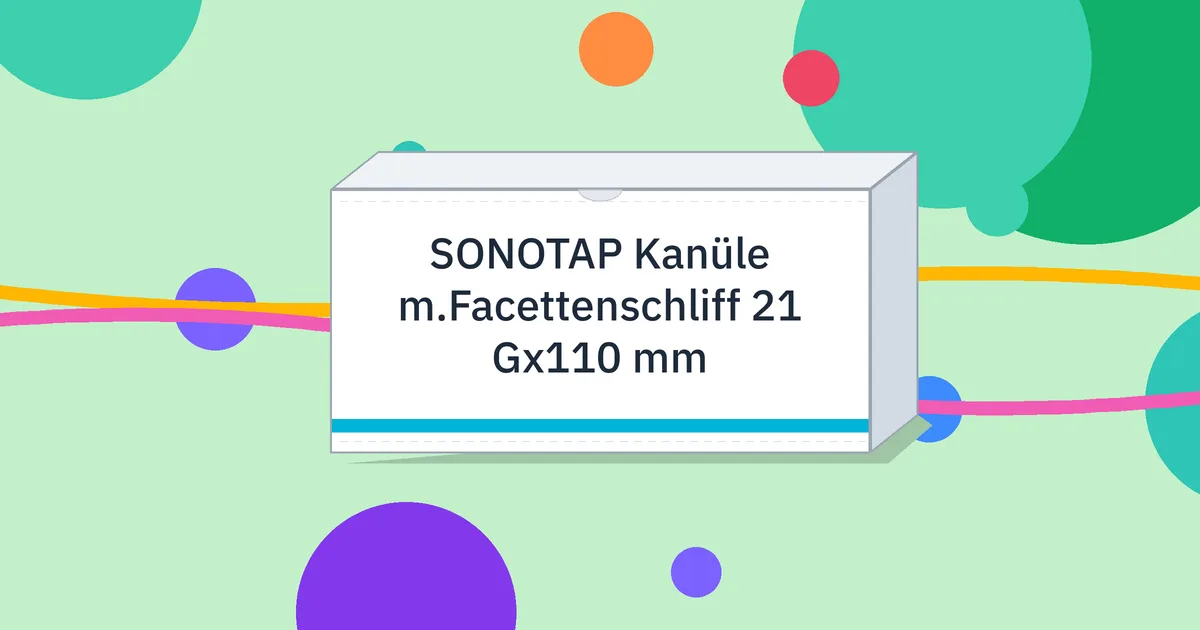 Symbolbild: Packung mit der Aufschrift SONOTAP Kanüle m.Facettenschliff 21 Gx110 mm (PZN 03943185) – Verfügbarkeit und Bezug in Apotheken in Frankfurt am Main