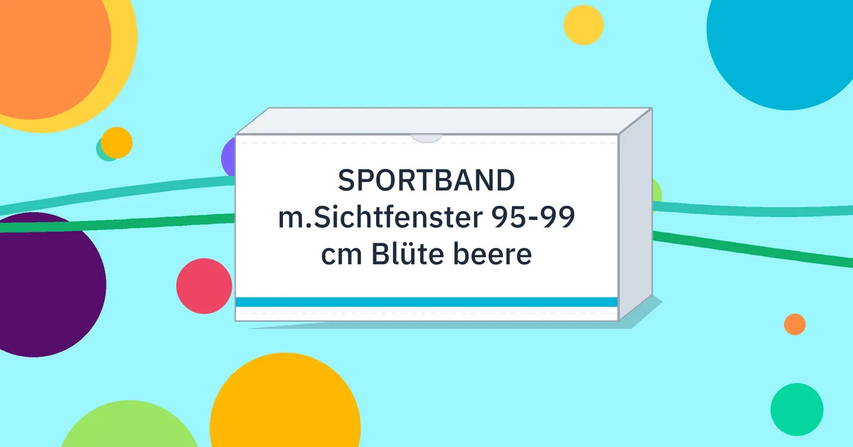 Symbolbild: Packung mit der Aufschrift SPORTBAND m.Sichtfenster 95-99 cm Blüte beere (PZN 13917094) – Verfügbarkeit und Bezug in Apotheken in Frankfurt am Main