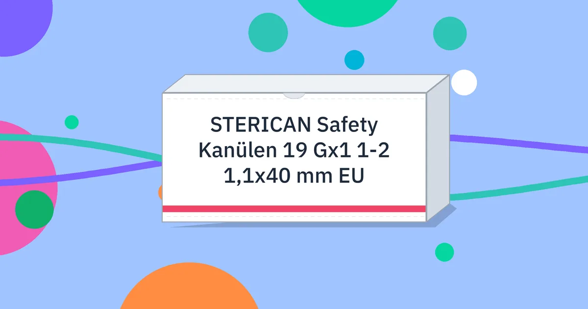 Symbolbild: Packung mit der Aufschrift STERICAN Safety Kanülen 19 Gx1 1-2 1,1x40 mm EU (PZN 13353668) – Verfügbarkeit und Bezug in Apotheken in Frankfurt am Main