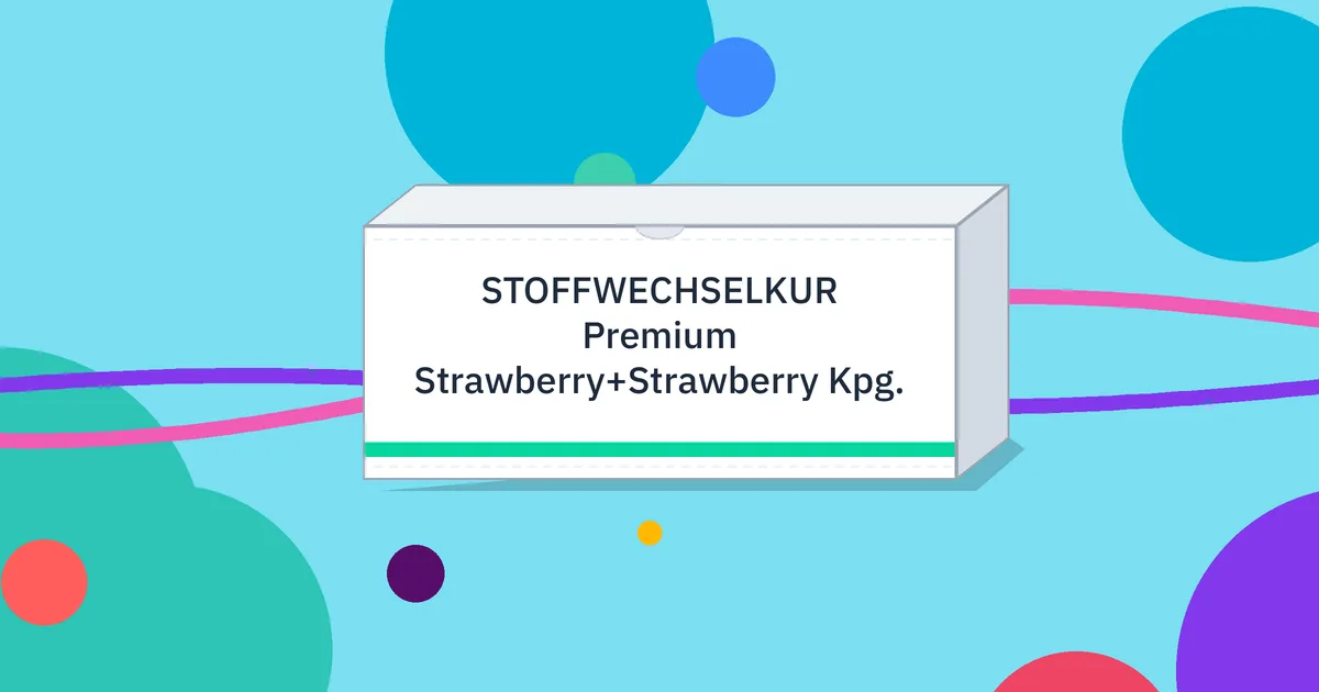 Symbolbild: Packung mit der Aufschrift STOFFWECHSELKUR Premium Strawberry+Strawberry Kpg. (PZN 14044231) – Verfügbarkeit und Bezug in Apotheken in Frankfurt am Main