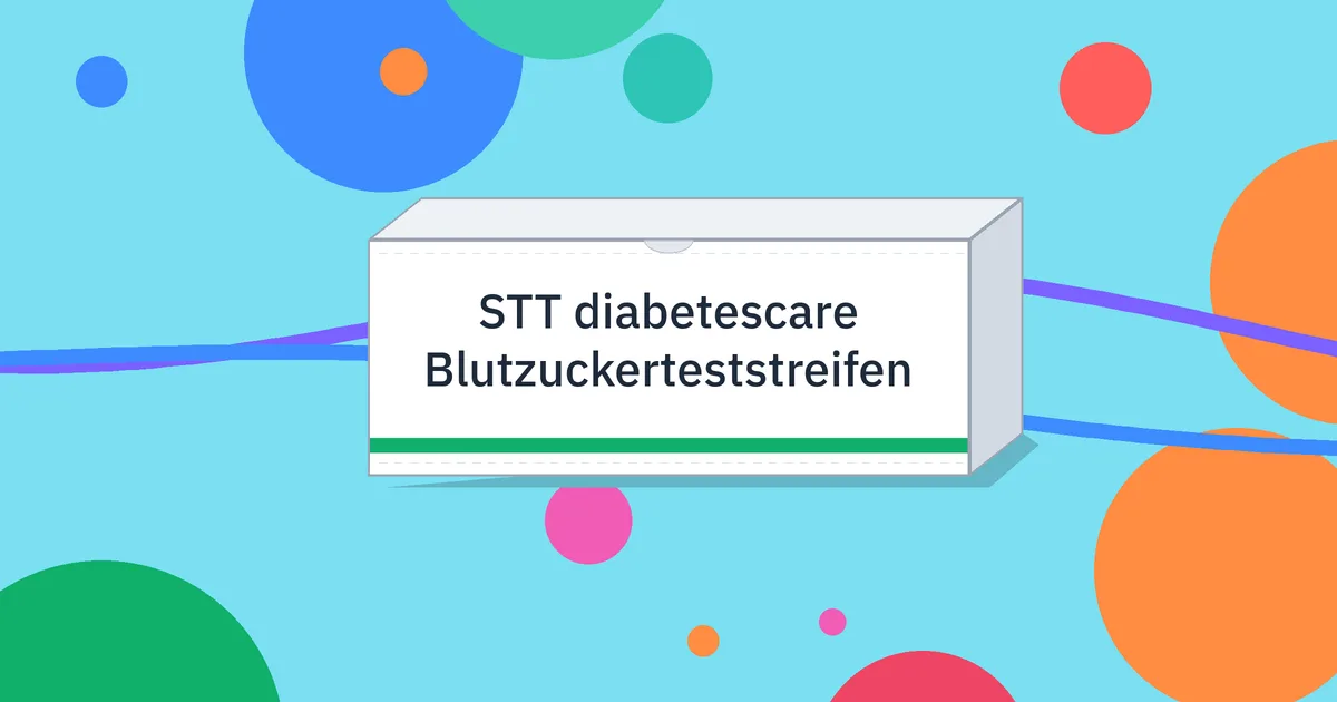 Symbolbild: Packung mit der Aufschrift STT diabetescare Blutzuckerteststreifen (PZN 13965319) – Verfügbarkeit und Bezug in Apotheken in Frankfurt am Main
