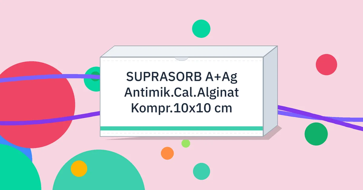 Symbolbild: Packung mit der Aufschrift SUPRASORB A+Ag Antimik.Cal.Alginat Kompr.10x10 cm (PZN 03398552) – Verfügbarkeit und Bezug in Apotheken in Frankfurt am Main