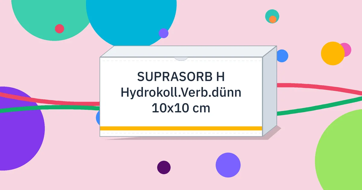 Symbolbild: Packung mit der Aufschrift SUPRASORB H Hydrokoll.Verb.dünn 10x10 cm (PZN 19144612) – Verfügbarkeit und Bezug in Apotheken in Frankfurt am Main