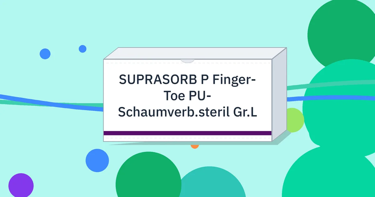 Symbolbild: Packung mit der Aufschrift SUPRASORB P Finger-Toe PU-Schaumverb.steril Gr.L (PZN 19284000) – Verfügbarkeit und Bezug in Apotheken in Frankfurt am Main