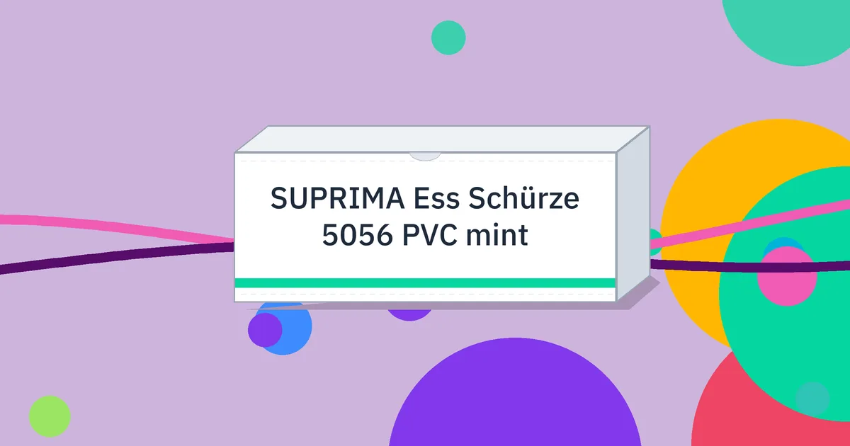 Symbolbild: Packung mit der Aufschrift SUPRIMA Ess Schürze 5056 PVC mint (PZN 07634877) – Verfügbarkeit und Bezug in Apotheken in Frankfurt am Main
