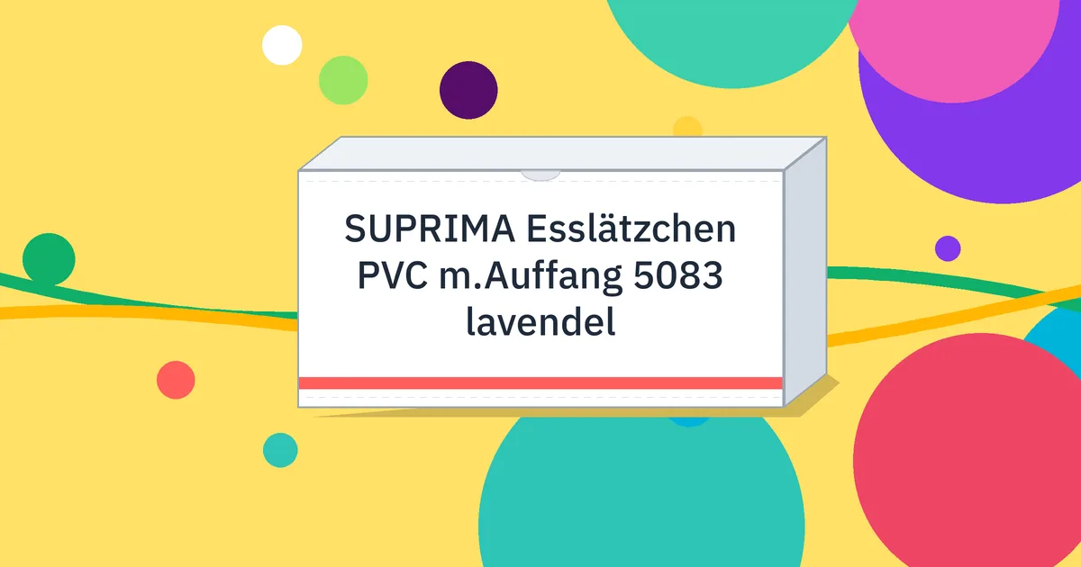 Symbolbild: Packung mit der Aufschrift SUPRIMA Esslätzchen PVC m.Auffang 5083 lavendel (PZN 01635367) – Verfügbarkeit und Bezug in Apotheken in Frankfurt am Main