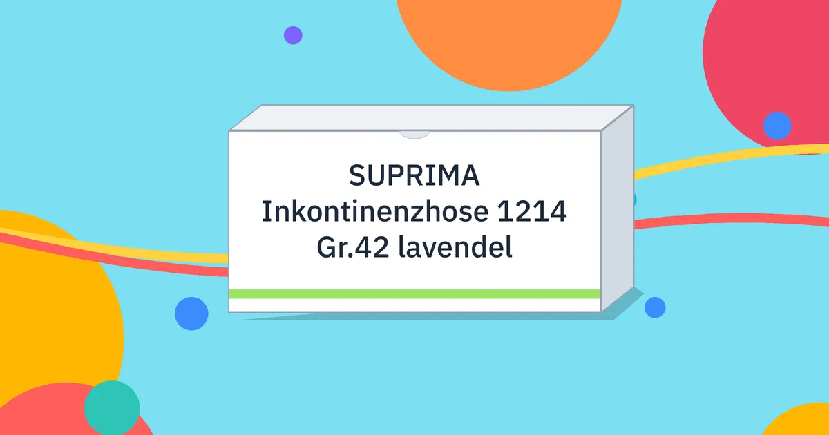 Symbolbild: Packung mit der Aufschrift SUPRIMA Inkontinenzhose 1214 Gr.42 lavendel (PZN 02852291) – Verfügbarkeit und Bezug in Apotheken in Frankfurt am Main