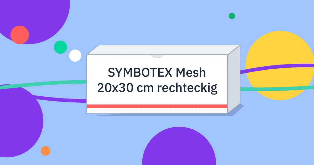Symbolbild: Packung mit der Aufschrift SYMBOTEX Mesh 20x30 cm rechteckig (PZN 10631227) – Verfügbarkeit und Bezug in Apotheken in Frankfurt am Main