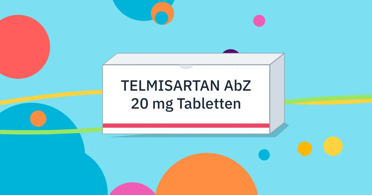 Symbolbild: Packung mit der Aufschrift TELMISARTAN AbZ 20 mg Tabletten (PZN 02179374) – Verfügbarkeit und Bezug in Apotheken in Frankfurt am Main