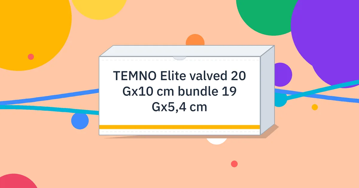 Symbolbild: Packung mit der Aufschrift TEMNO Elite valved 20 Gx10 cm bundle 19 Gx5,4 cm (PZN 18765720) – Verfügbarkeit und Bezug in Apotheken in Frankfurt am Main