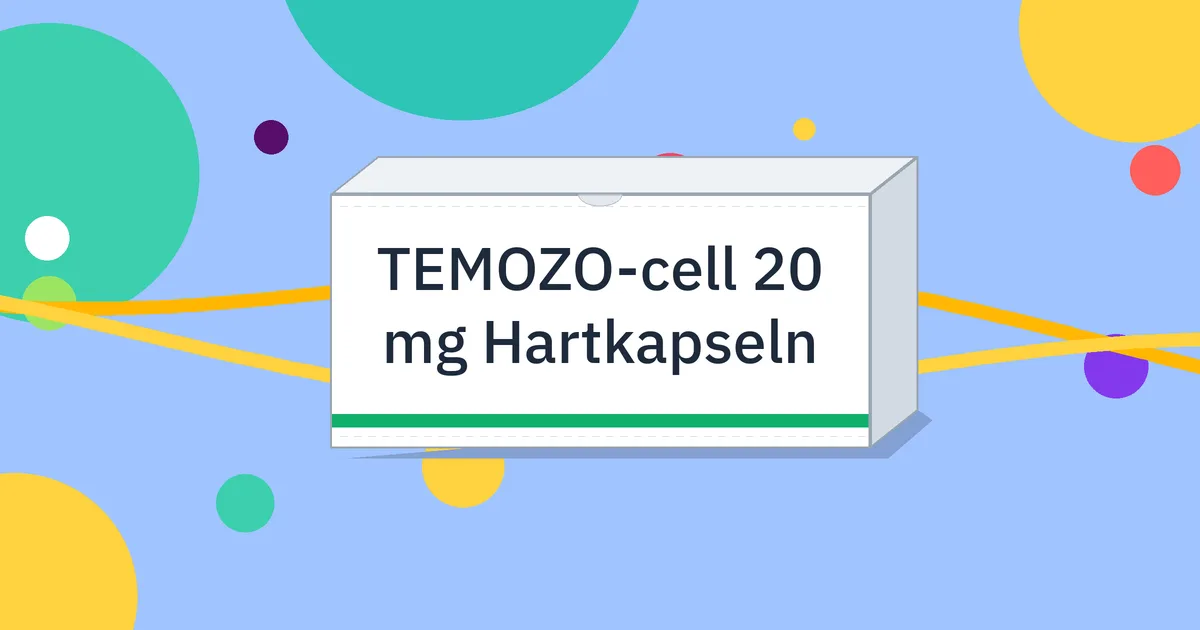 Symbolbild: Packung mit der Aufschrift TEMOZO-cell 20 mg Hartkapseln (PZN 06438051) – Verfügbarkeit und Bezug in Apotheken in Frankfurt am Main