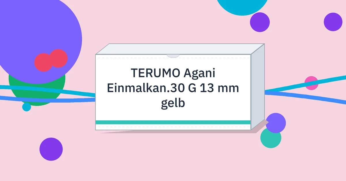 Symbolbild: Packung mit der Aufschrift TERUMO Agani Einmalkan.30 G 13 mm gelb (PZN 18011961) – Verfügbarkeit und Bezug in Apotheken in Frankfurt am Main