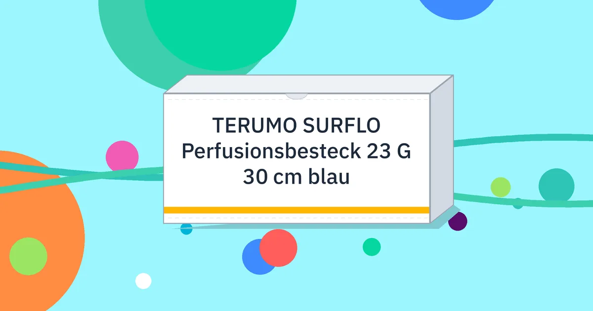 Symbolbild: Packung mit der Aufschrift TERUMO SURFLO Perfusionsbesteck 23 G 30 cm blau (PZN 09897960) – Verfügbarkeit und Bezug in Apotheken in Frankfurt am Main