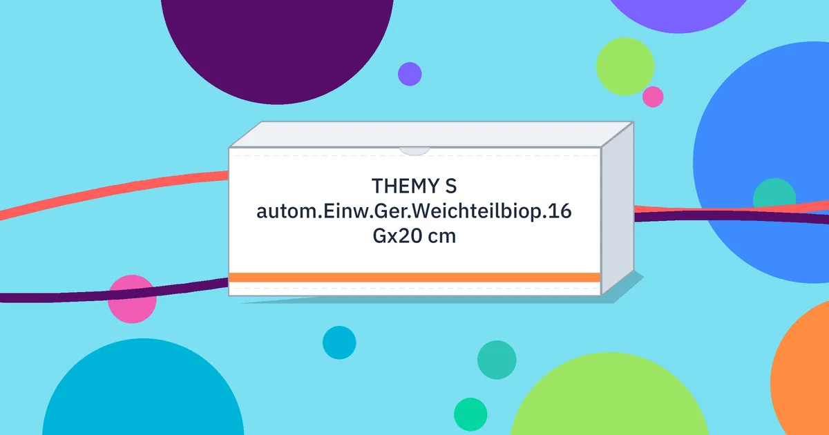 Symbolbild: Packung mit der Aufschrift THEMY S autom.Einw.Ger.Weichteilbiop.16 Gx20 cm (PZN 19738323) – Verfügbarkeit und Bezug in Apotheken in Frankfurt am Main