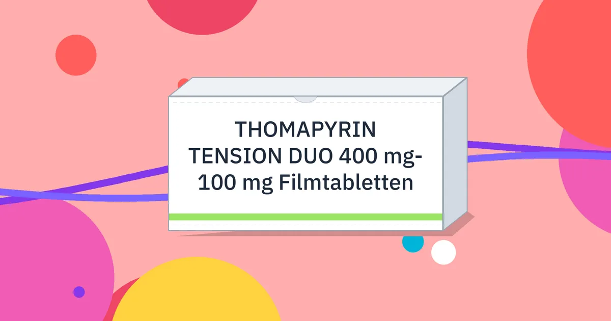 Symbolbild: Packung mit der Aufschrift THOMAPYRIN TENSION DUO 400 mg-100 mg Filmtabletten (PZN 19383570) – Verfügbarkeit und Bezug in Apotheken in Frankfurt am Main