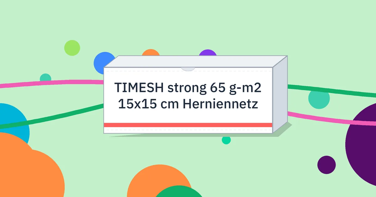 Symbolbild: Packung mit der Aufschrift TIMESH strong 65 g-m2 15x15 cm Herniennetz (PZN 18157914) – Verfügbarkeit und Bezug in Apotheken in Frankfurt am Main